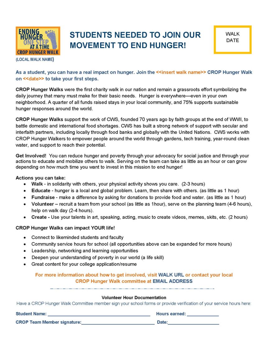 Student option with form | CROP Hunger Walk Resources