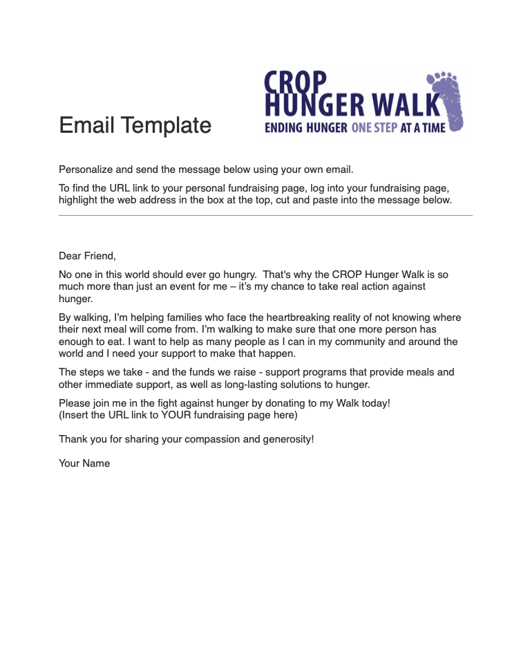 Email Template | CROP Hunger Walk Resources